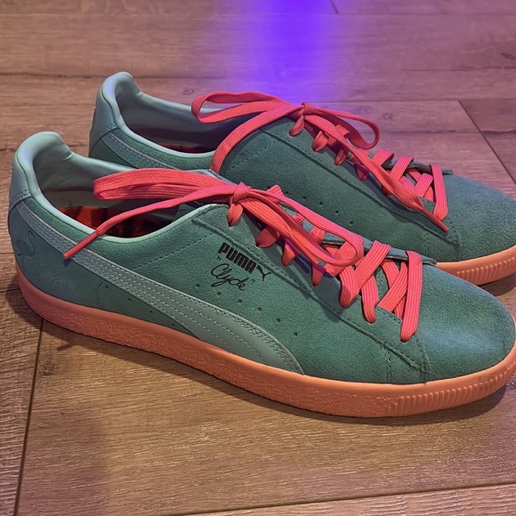 Puma | Shoes | Blue And Pink Puma Clyde Shoes Size Us | Poshmark